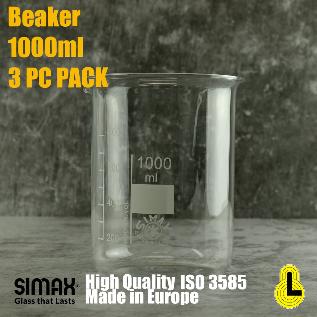 Beaker Borosilicate Glass, low form, with spout, 1000ml, 3 pieces/pack, Simax | Shopee Malaysia