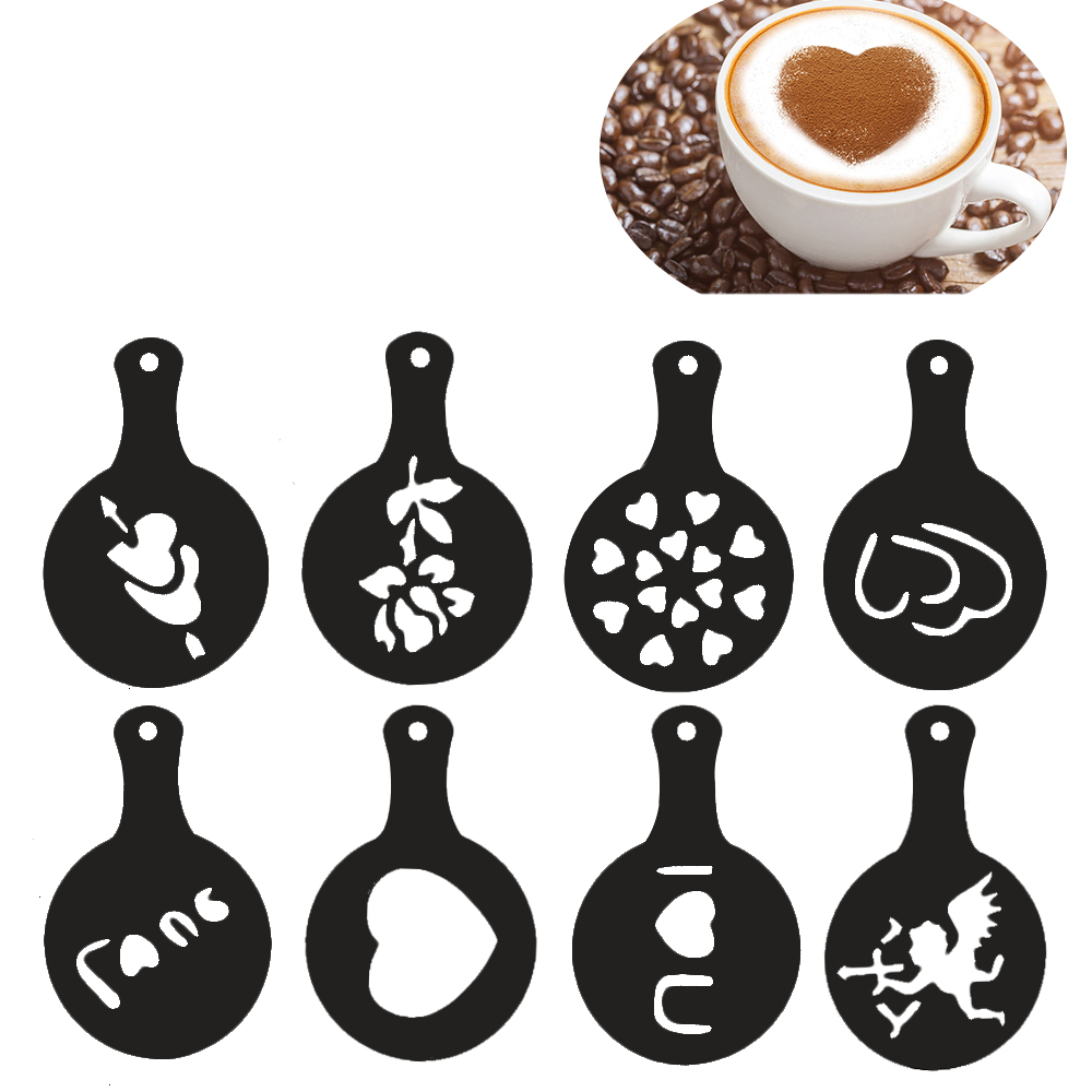 8Pcs/set Print Shape Coffee Mold Cappuccino Latte Coffee Art Stencil ...