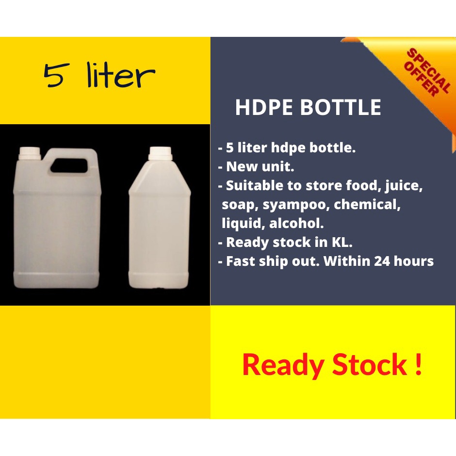 [READY STOCK 20 PCS] 5 Litre HDPE Empty Bottle White Bottle Tong kosong ...