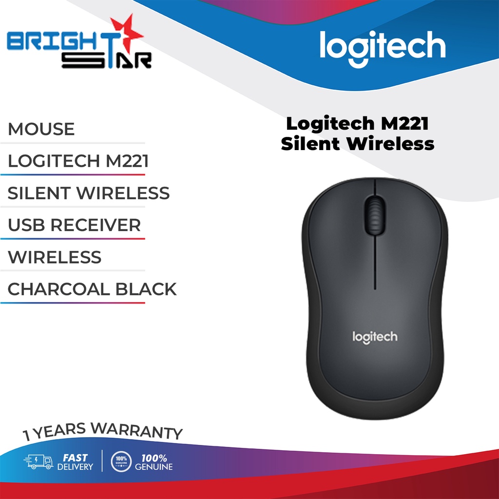LOGITECH M221 SILENT USB RECEIVER WIRELESS MOUSE (CHARCOAL BLACK / BLUE ...