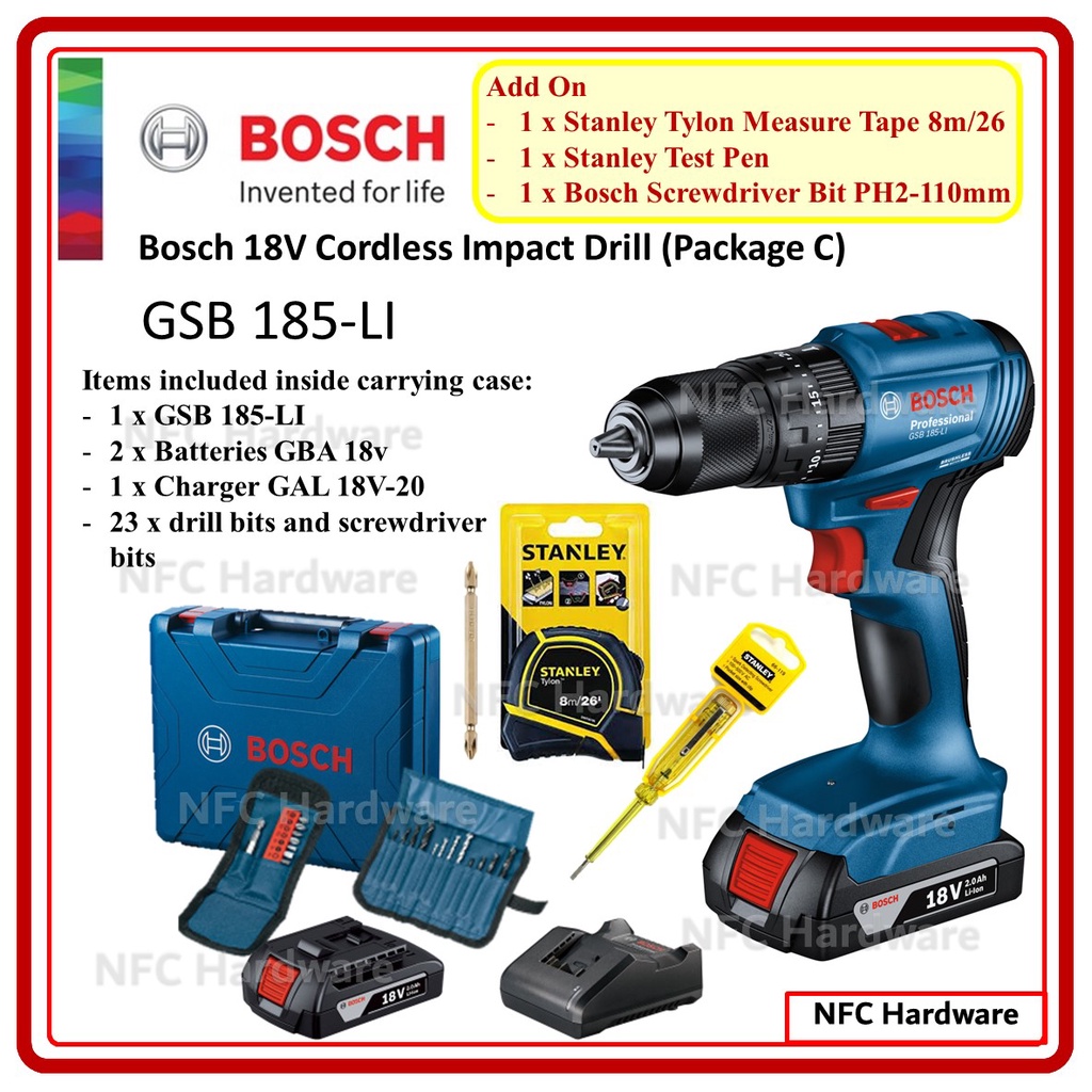 BOSCH GSB 185 LI Cordless Impact Drill 18V GSB 185-LI | Shopee Malaysia