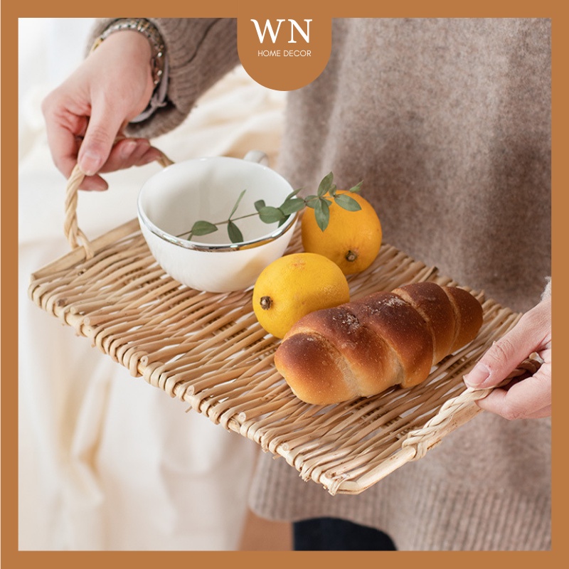 WN Classic Rattan Wooden Fruit Serving Tray Nordic Decoration Flatlay ...
