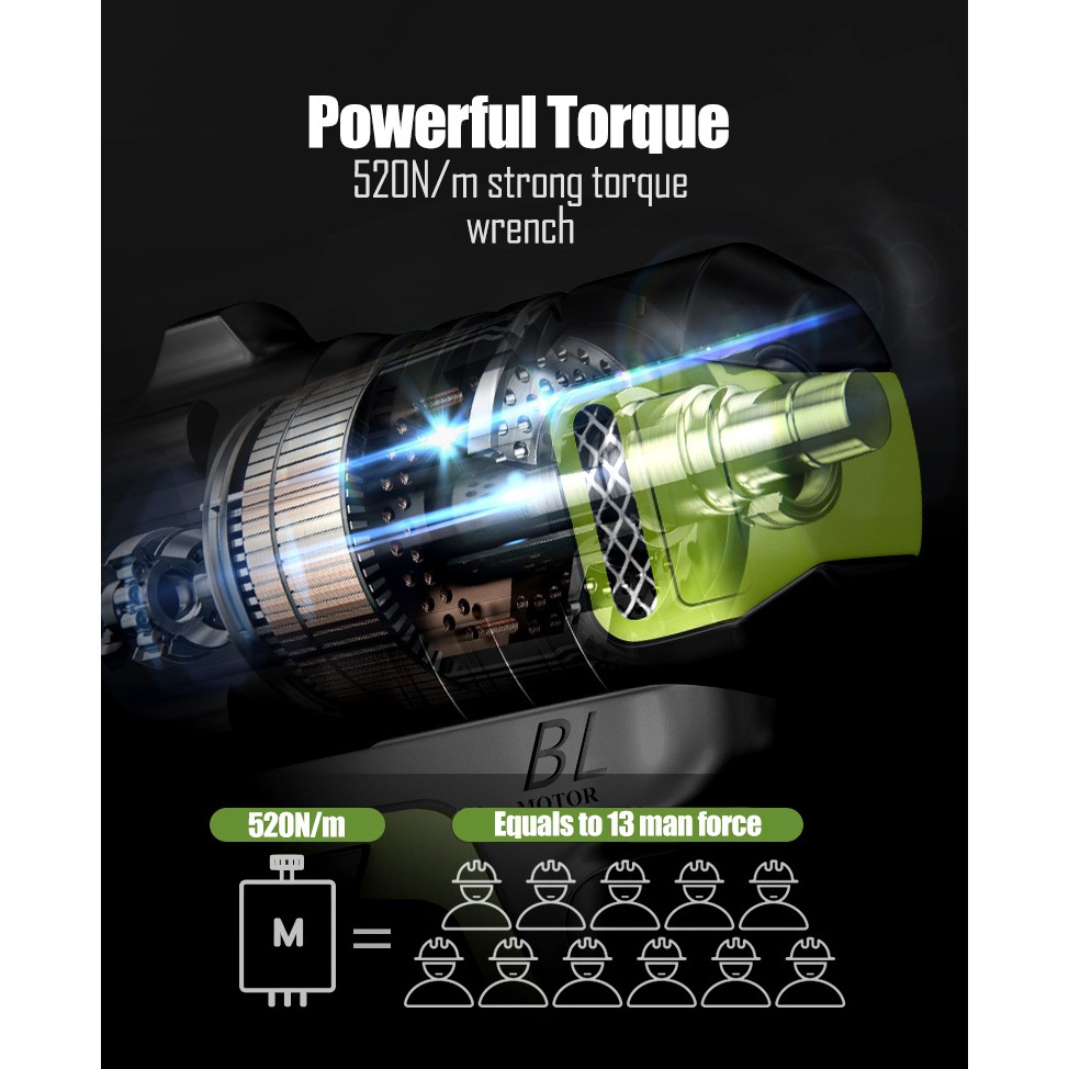 Heavy Duty 520Nm Cordless Impact Wrench Electric Impact Wrench Socket ...