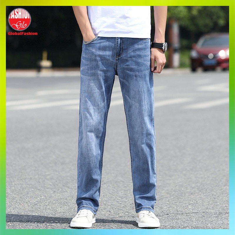 Men Straight Cut Classic Washed Jeans Seluar Denim Panjang Lelaki Loose ...