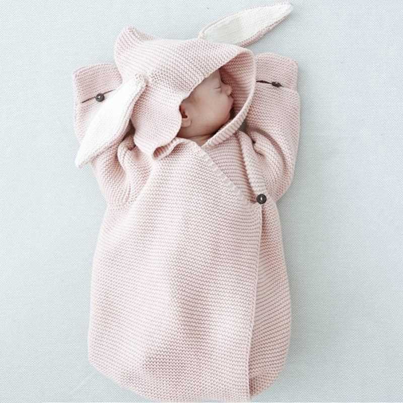 Newborn Baby Knitting Hooded Swaddle Rompers Bunny Ear Wraparound ...