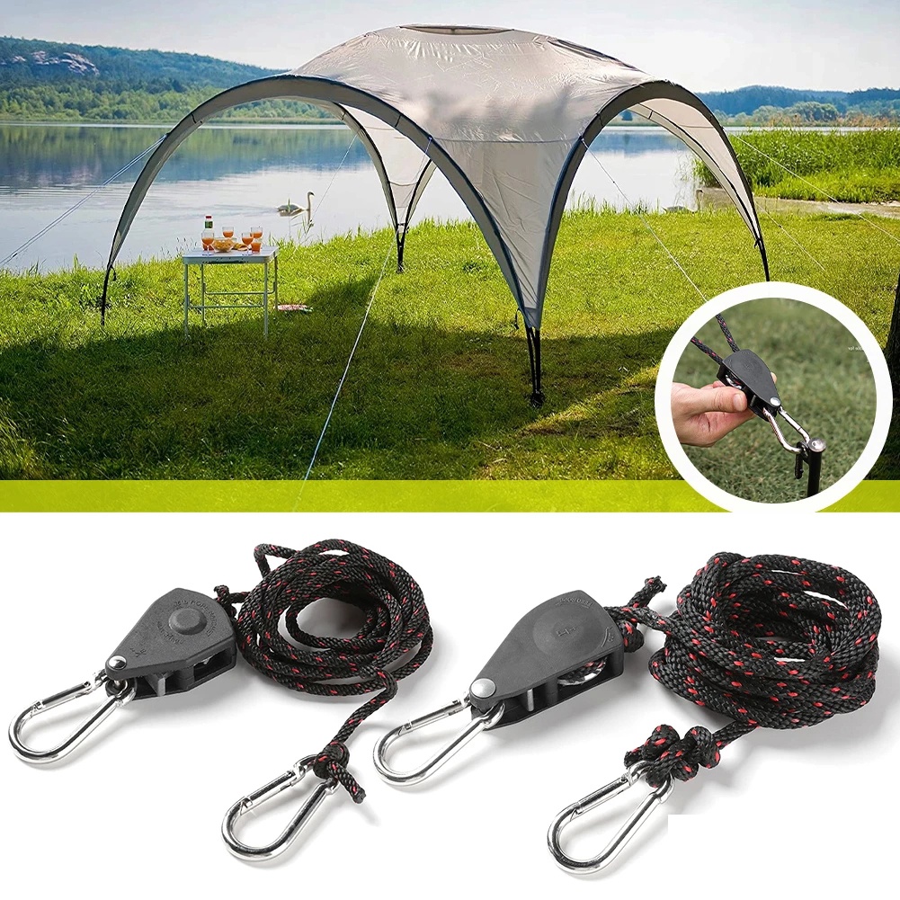 Portable Adjustable Outdoor Tent Rope with Pulley Carabiner/Easy Fixed ...