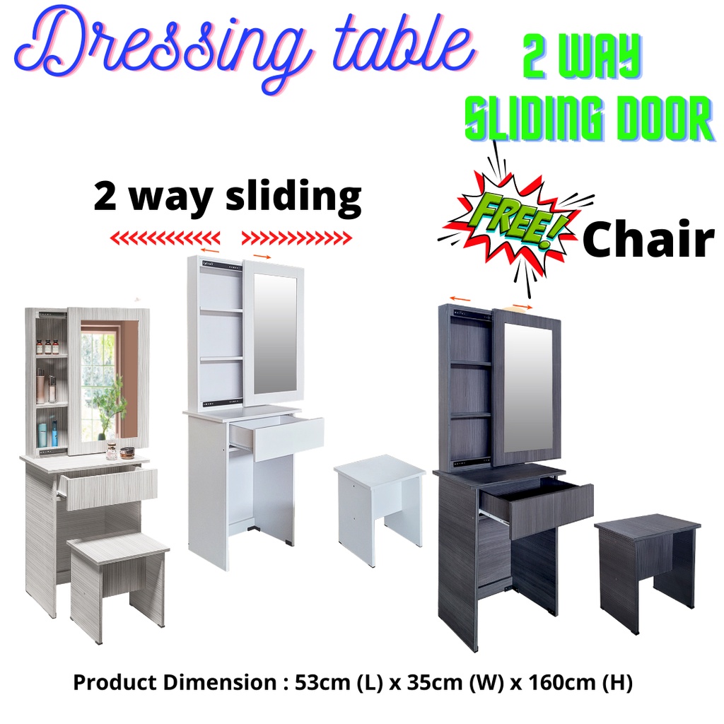 5 Feet Dressing Table with Mirror Sliding Door Make Up Table Storage ...