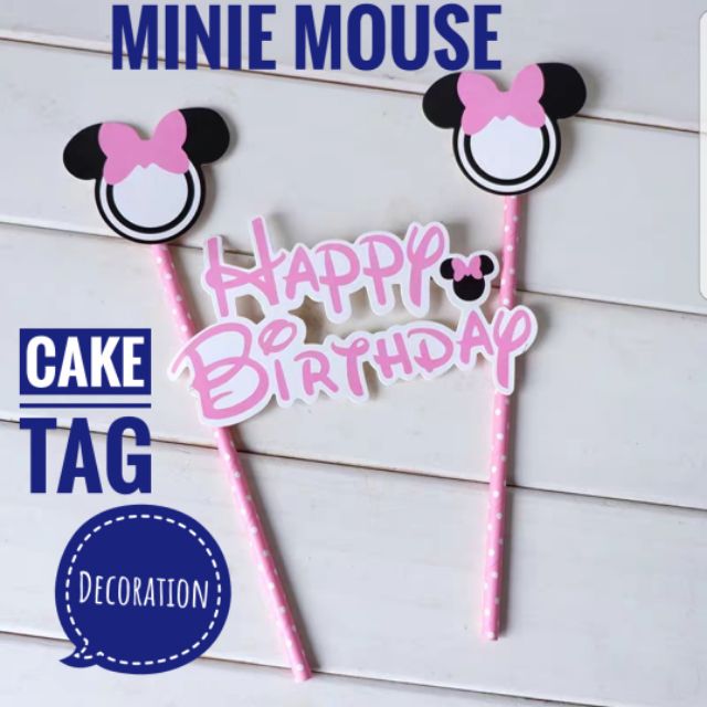 Minie Mouse Happy Birthday Topper Cake Tag Cake Stand | Shopee Malaysia