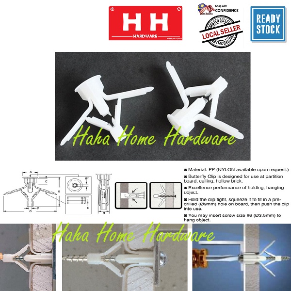 Palam Dinding PVC ; Partition Wall Plug PVC Nylon Butterfly Wall Plug ...