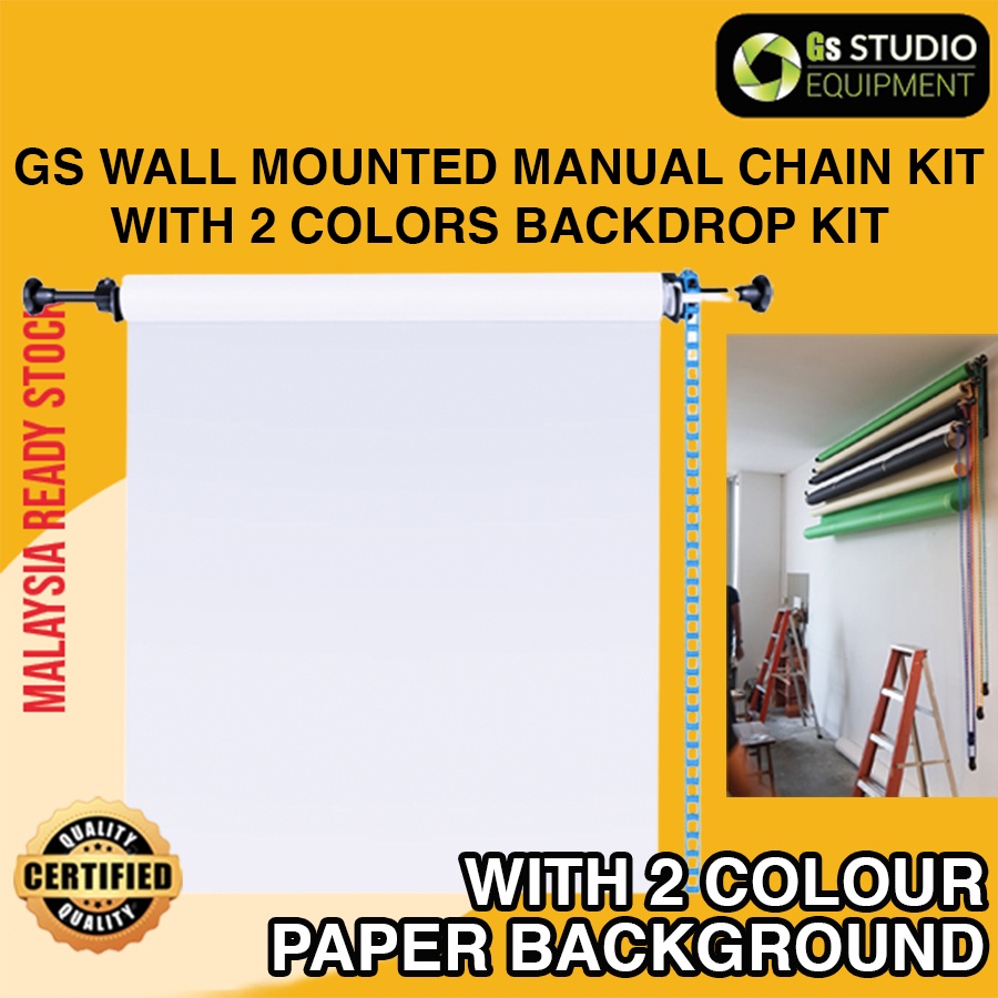 GS Wall Mounted Manual Chain Backdrop Kit With 2 Colors Paper Backdrop ...