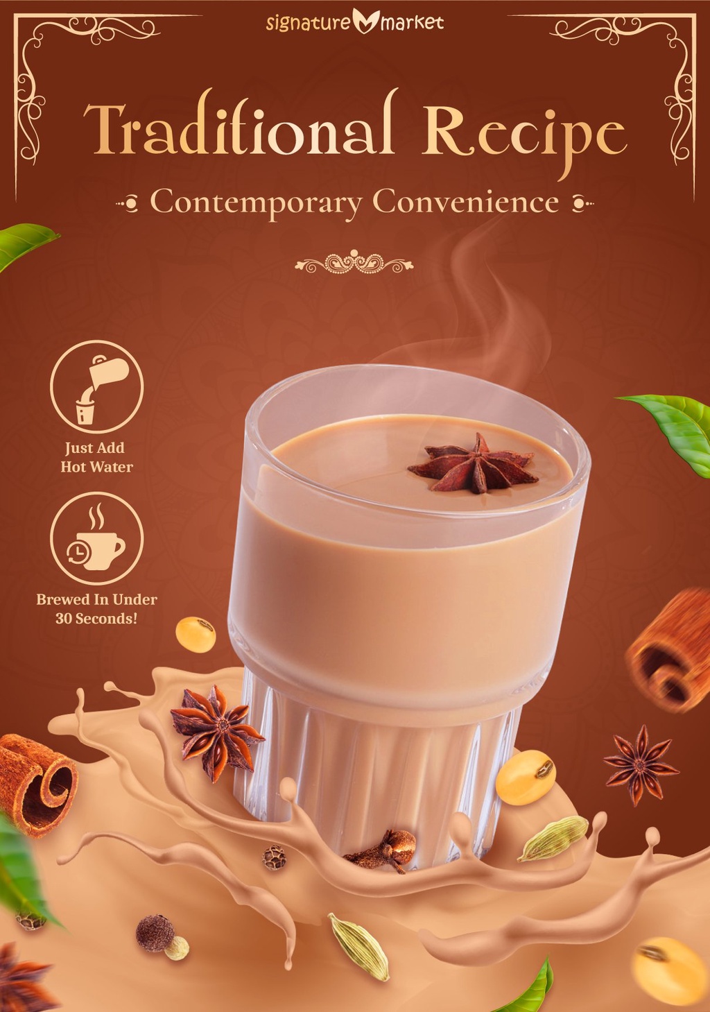 Signature Market Masala Chai Tea Latte with Organic Soy Milk (30g x 10 ...