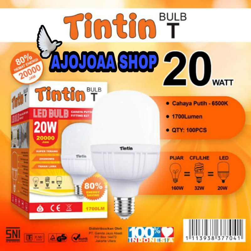 PUTIH 20watt Jumbo Capsule LED Light Bulb TINTIN LED Bulb White ...