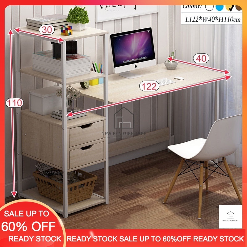 Computer Desk Study Table With Drawers / 4-tier bookshelf / Wooden DIY Office & Writing Table ...
