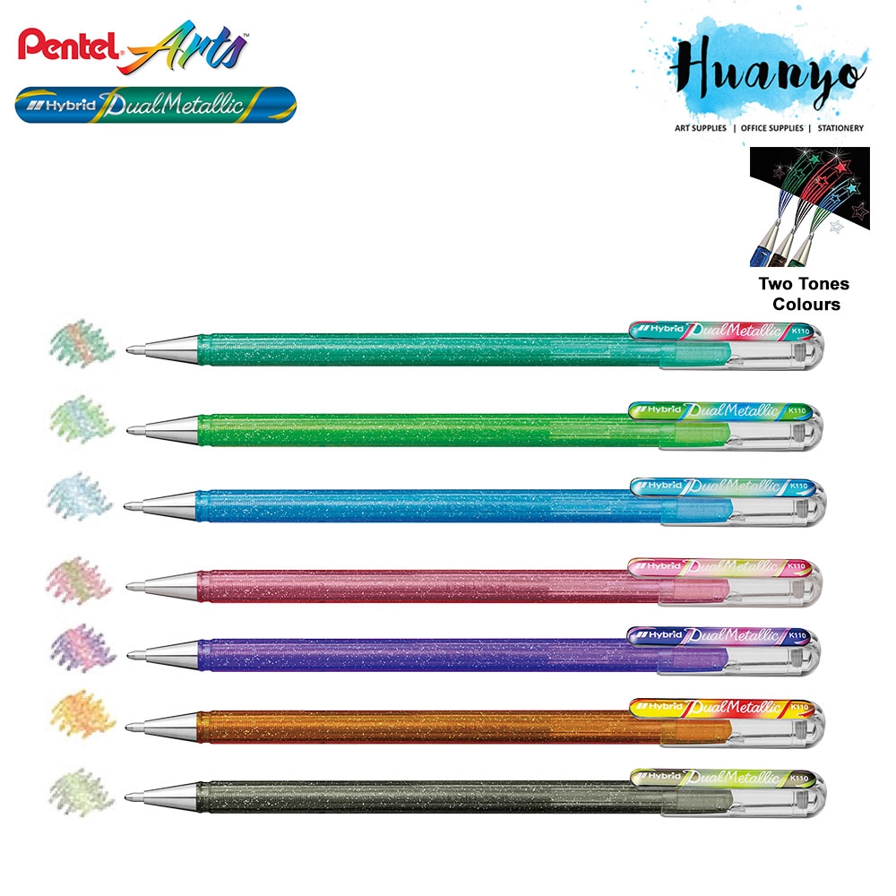 [New 7 Colours] Pentel Hybrid Dual Metallic Glitter Colour Gel Pen K110 1.0MM (Per Pcs / Set of ...