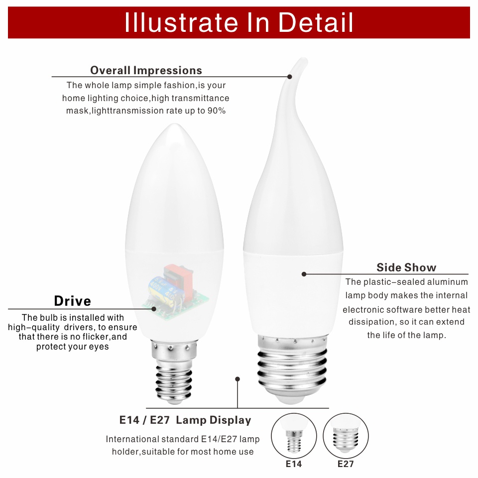 Got Liang 5W 7W LED Candle Bulb E14 E27 Led Light 220V-240V Led Lamp No Flicker Spotlight ...