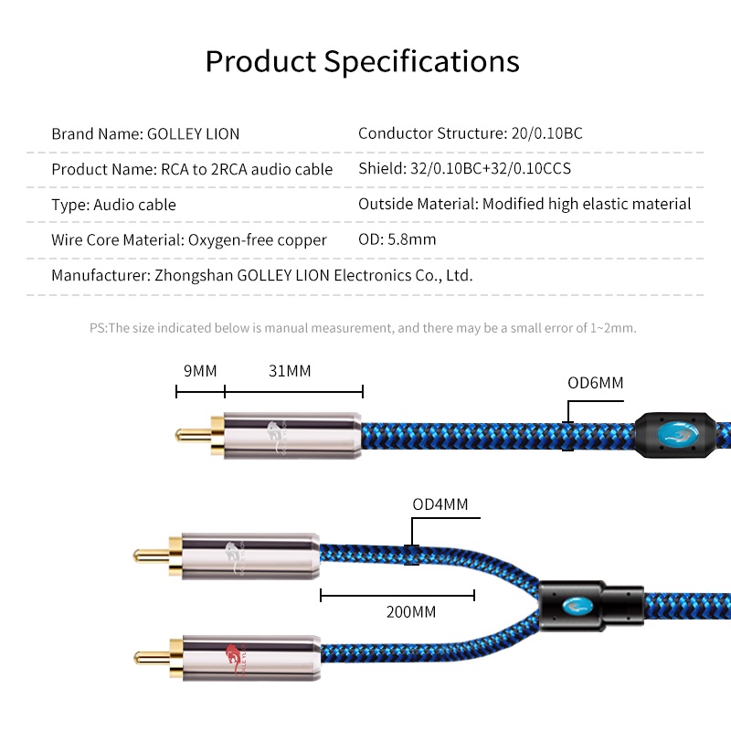 GOLLEY LION RCA Jack To 2 RCA Y Splitter RCA Connector Male Plug Audio ...