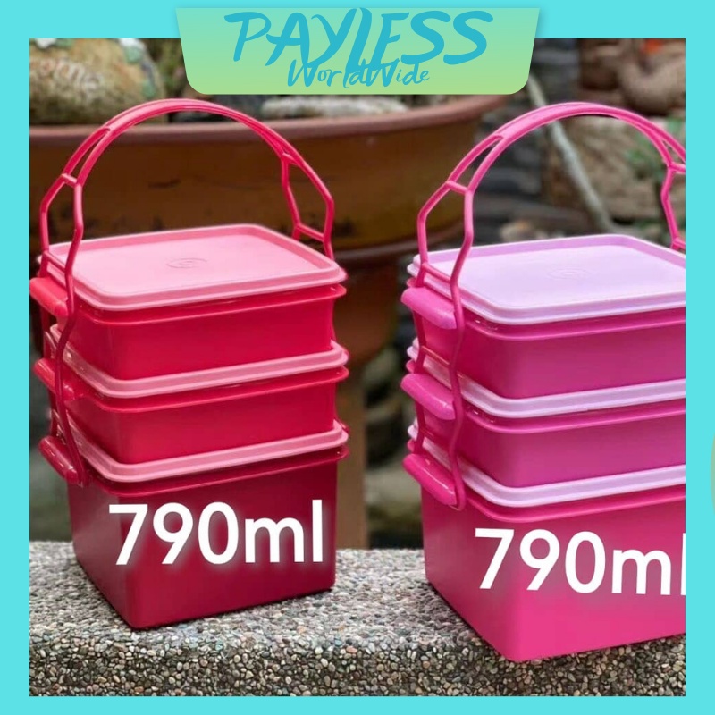 Tupperware Triffin Delight Set 790ml Bekas Kuih Raya Red Pink Color Set ...