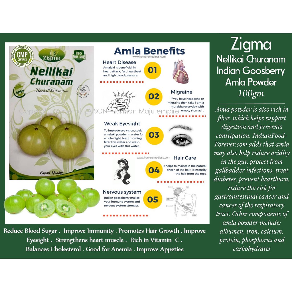 Zigma Nellikai Churanam Indian Goosberry Amla Powder 100gm | Shopee ...