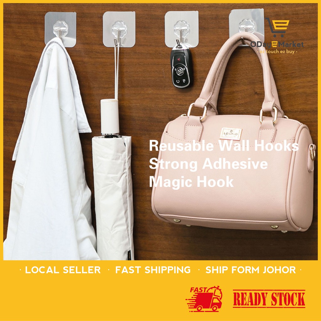🇲🇾 𝙍𝙚𝙖𝙙𝙮 𝙎𝙩𝙤𝙘𝙠 🔥 Home Reusable Wall Hooks Strong Adhesive Magic Hook ...