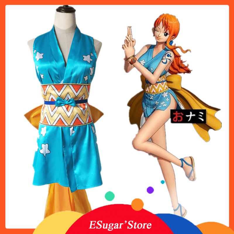 Anime One Piece Nami Wano Cosplay Kimono For Women Nami Yukata Costume For Adult Woman Wig Set