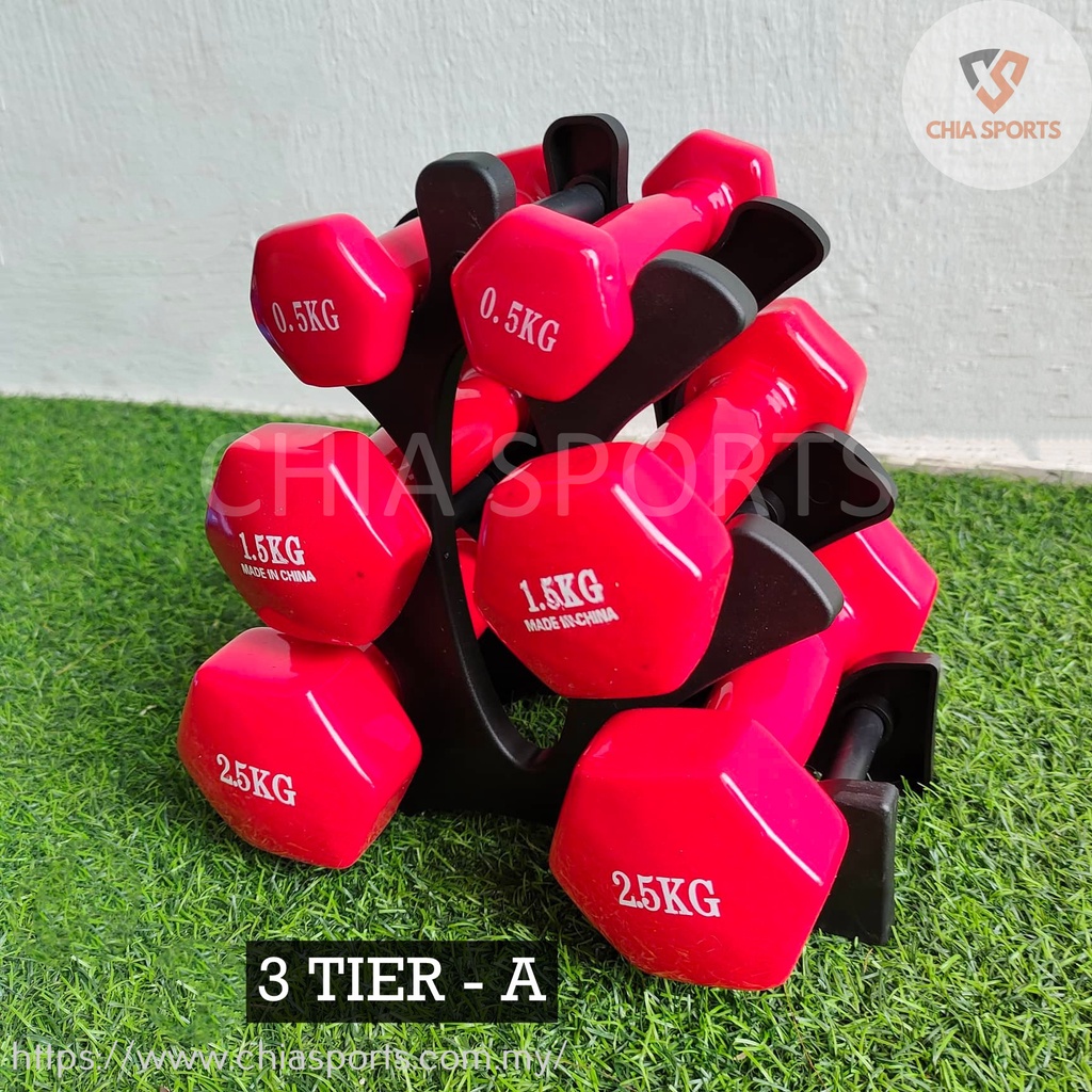 3 Pair (3 Tier - A) Dumbbell Tree Rack Storage Stand Plastic Compact ...