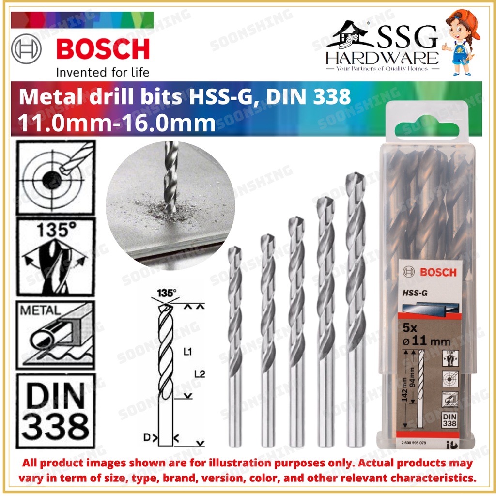 11mm-16mm (pc) BOSCH HSS-G DIN 338 Metal Drill Bit / HSS Twist Drill Bit Ground For Rotary ...