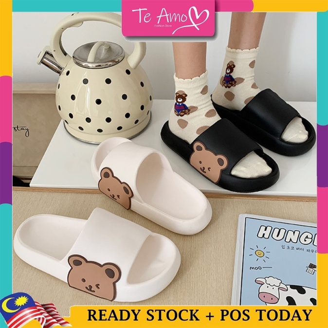 Cute Bear Women Slippers Thick Sole Breathable Casual Selipar Wanita ...