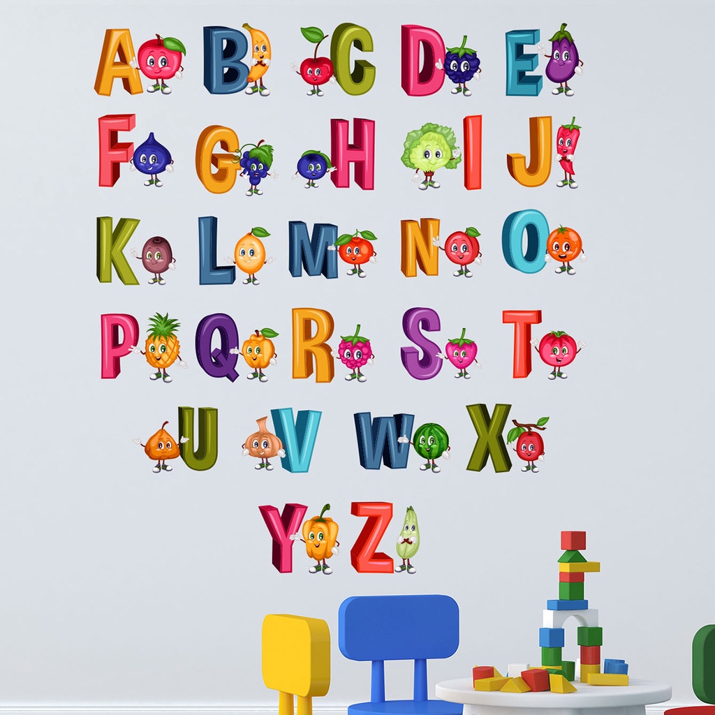 Abc Letter Wall Sticker Fruit Style Early Education Sticker | Shopee ...
