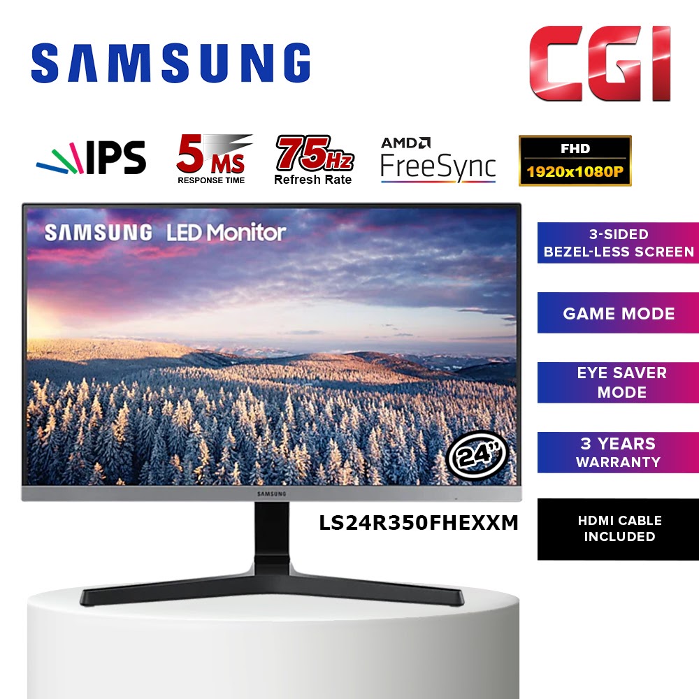 Samsung 24" LS24R350FHEXXM FHD Bezel-less AMD FreeSync 75Hz IPS Monitor ...