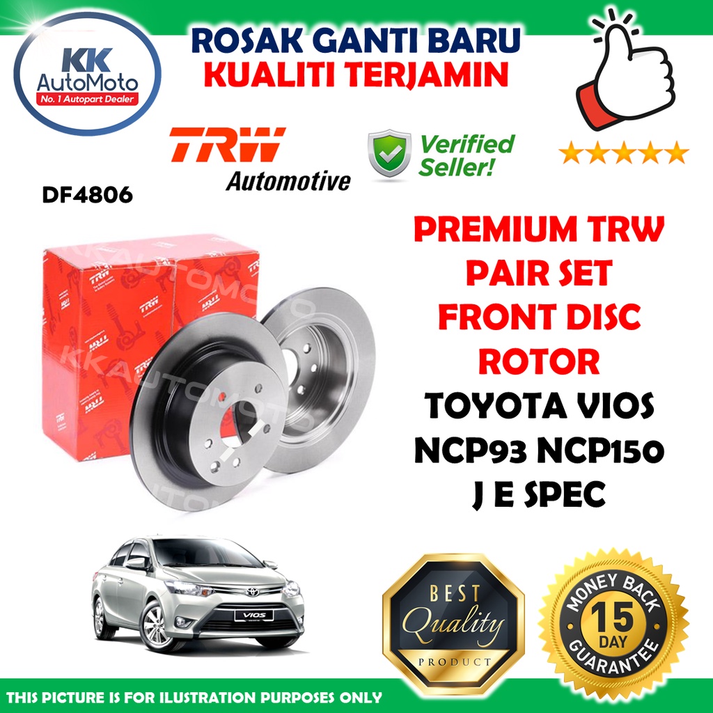 Toyota Vios NCP93 NCP150 J E Spec Premium TRW 1 Pair Front Brake Disc ...