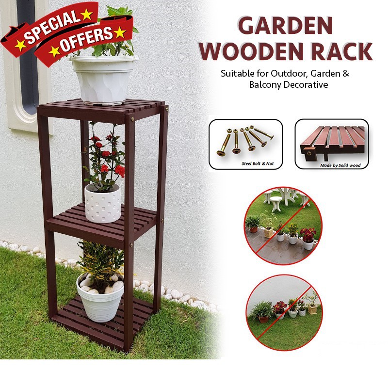 Wooden Rack Garden Flower Pot Multilevel Ready Stock Garden Shelf ...