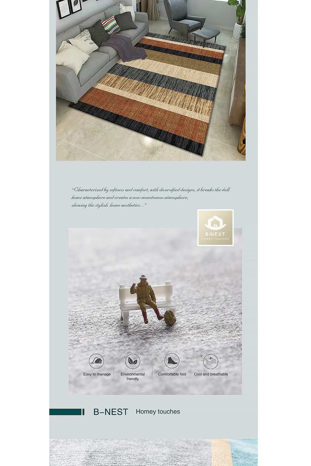 B-NEST 200x250cm Crystal Velvet Carpet 3D Floor Mat Floor carpet Floor Carpet Rug for living ...