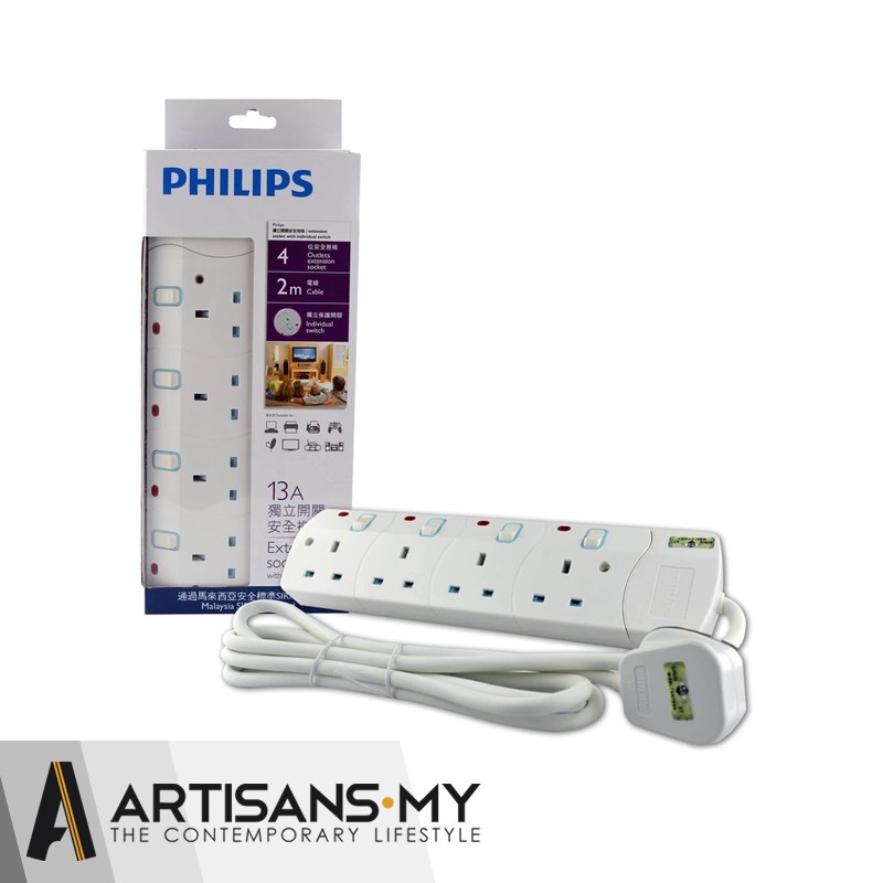 Philips 4 Gang Way with Individual Switch Power Extension WT (2M ...