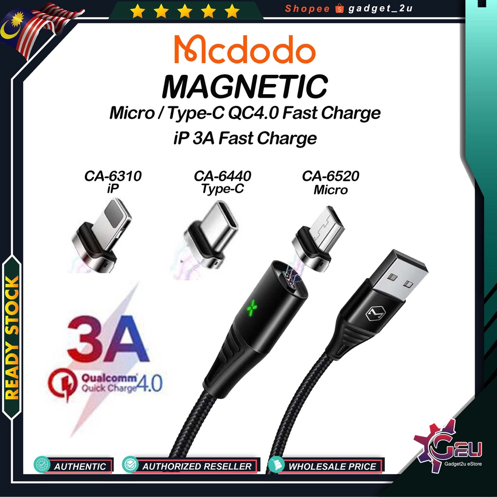 Original Mcdodo Micro CA-6520, Type-C CA-6440,3A iP CA-6310 Magnetic QC4.0 Fast Charging 1.2M ...