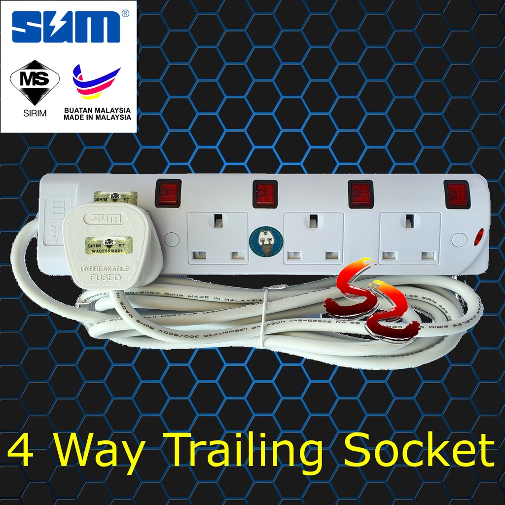 SUM 2 Meter Power Socket EXTENSION CABLE 2 way 3 way 4 way 5 way ...