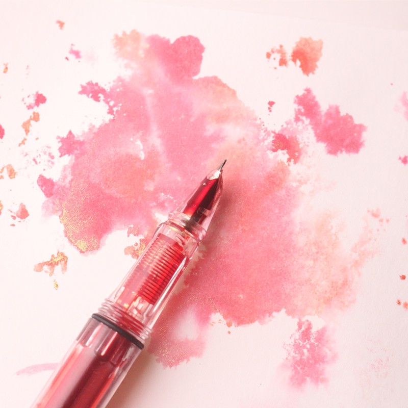 Gold powder color ink transparent piston art curved tip pen金粉彩墨透明活塞美工弯尖 ...