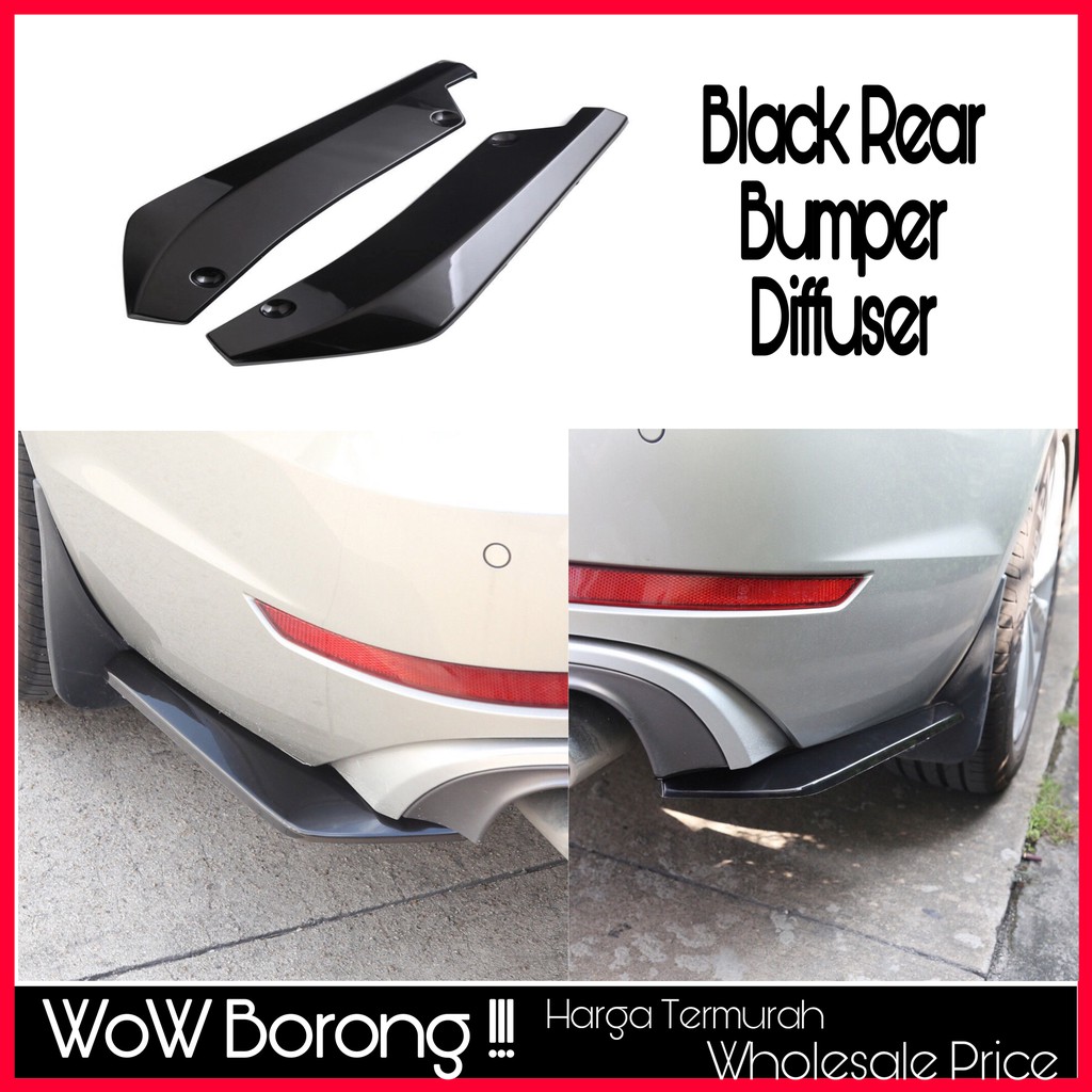 2x Universal Glossy Black Rear Bumper Lip Diffuser Splitter Canard ...