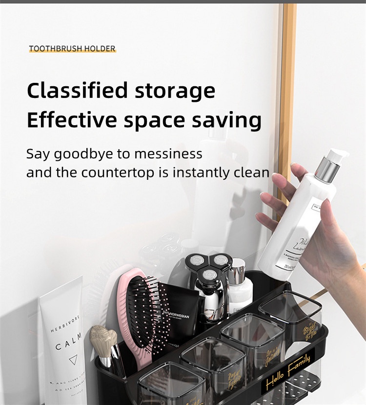 [FUN] Toothbrush Holder Black Nail-Free Bathroom Shelf 2 Cups/3 Cups/4 ...