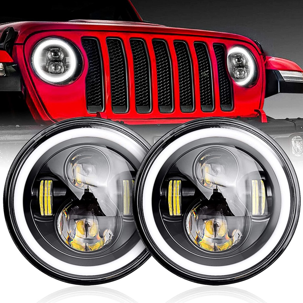 Car HeadLight 7inch H4 LED car light DRL Angle Eyes Ring Halo 12V 24V ...