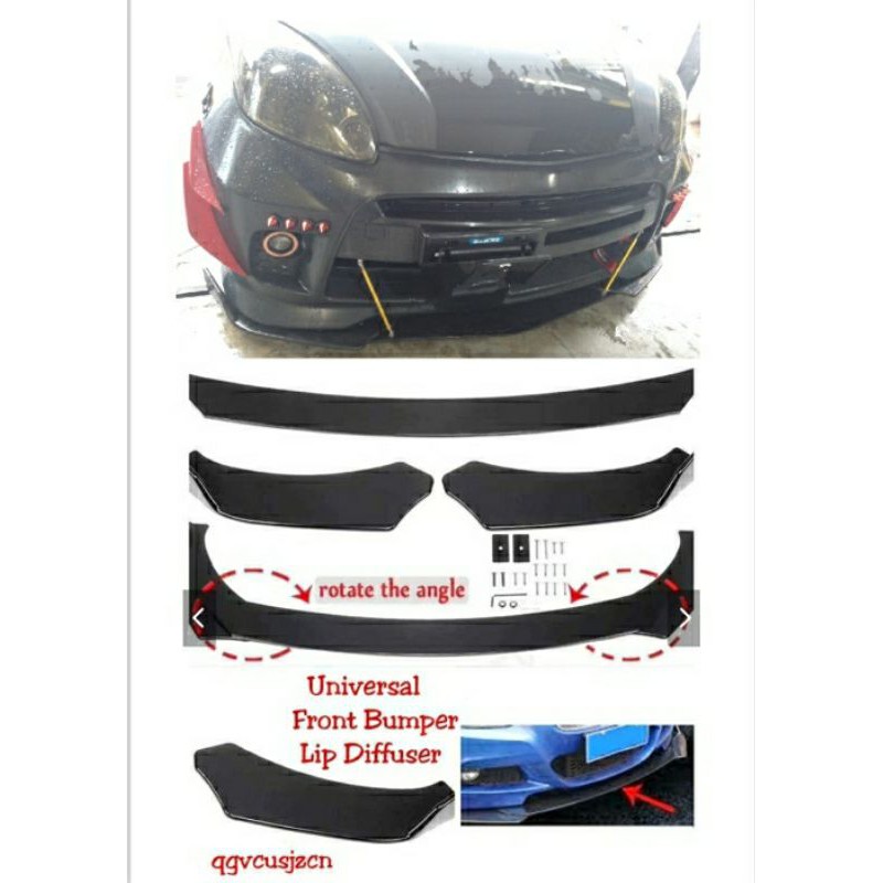 OEM universal front bumper lip diffuser black carbon look bodykit plug ...