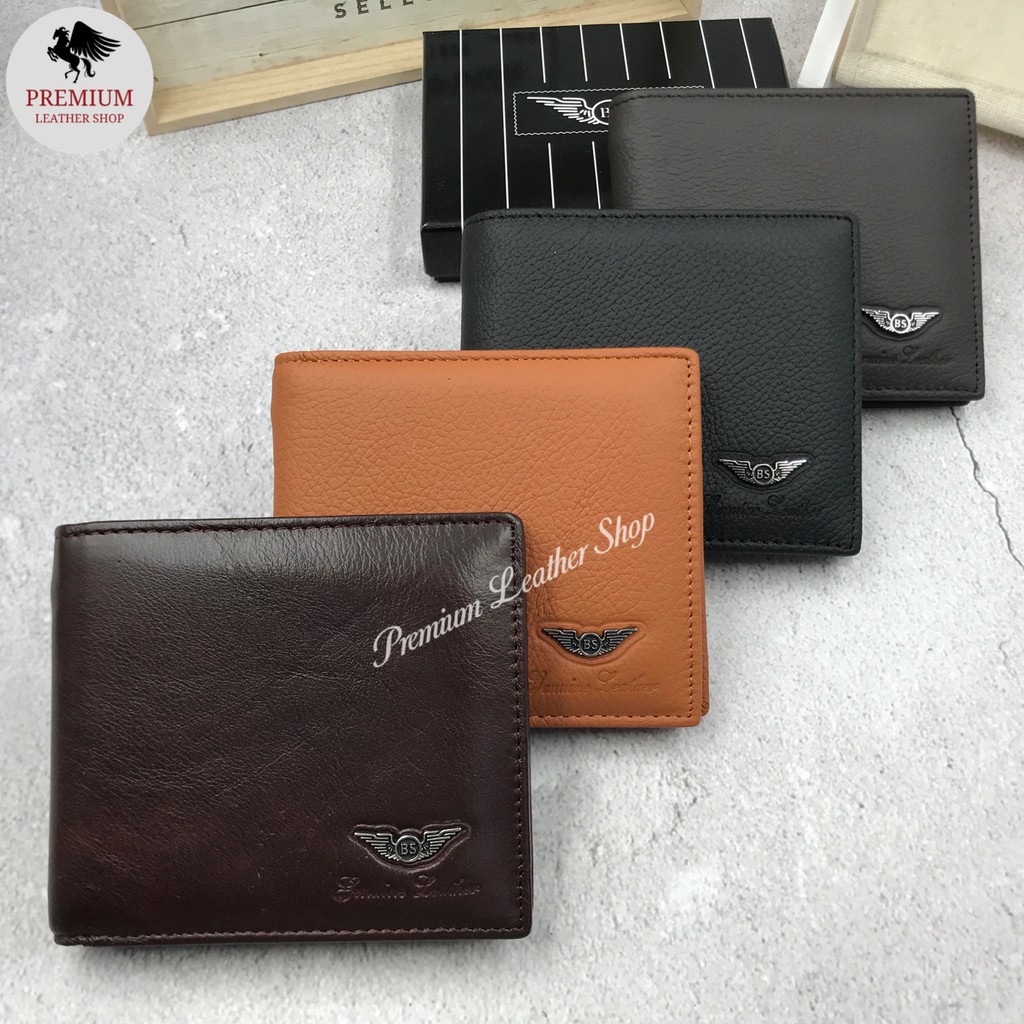 BS 100% Genuine Leather Short Wallet Purse Wallet Coin Zip Pocket ...
