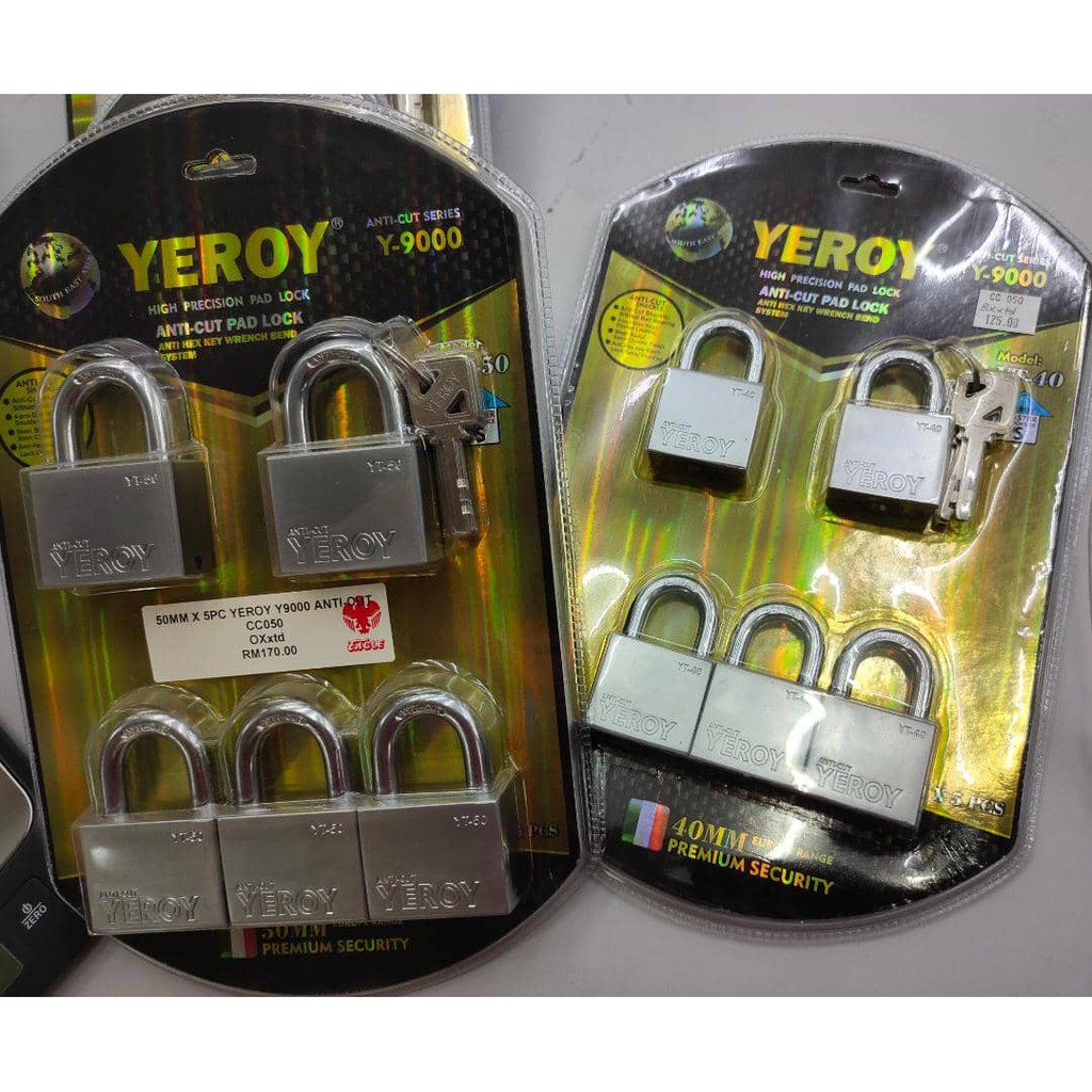 YEROY Y-9000 YT-50 ( 50MM ) HIGH PRECISION PAD LOCK Y-9000 YT-40 ( 40MM ...