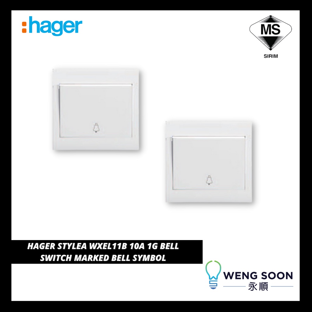 HAGER STYLEA WXEL11B 10A 1G BELL SWITCH MARKED BELL SYMBOL | Shopee ...