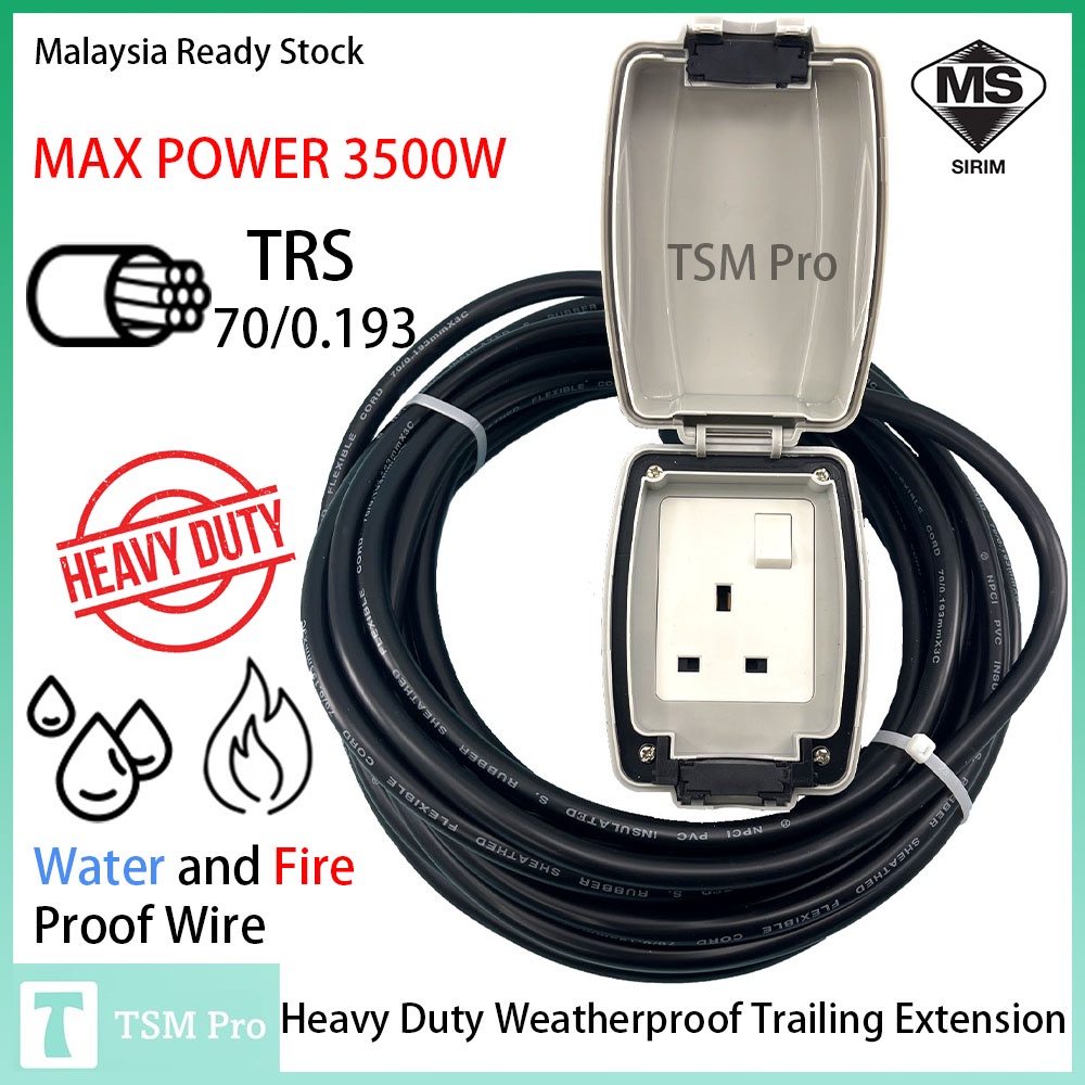 3500Watt HEAVY DUTY TRAILING EXTENSION SOCKET PLUG TRS Cable (Pure full ...