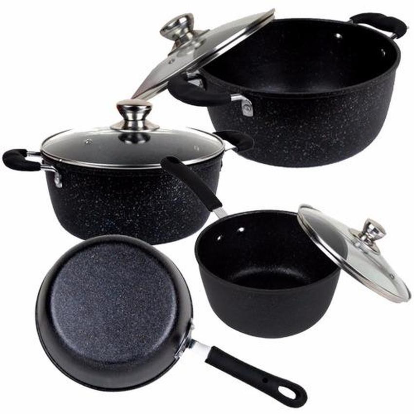 Marble Stone Nonstick Frying Pan with Glass Lid Induction Cookware Set ...