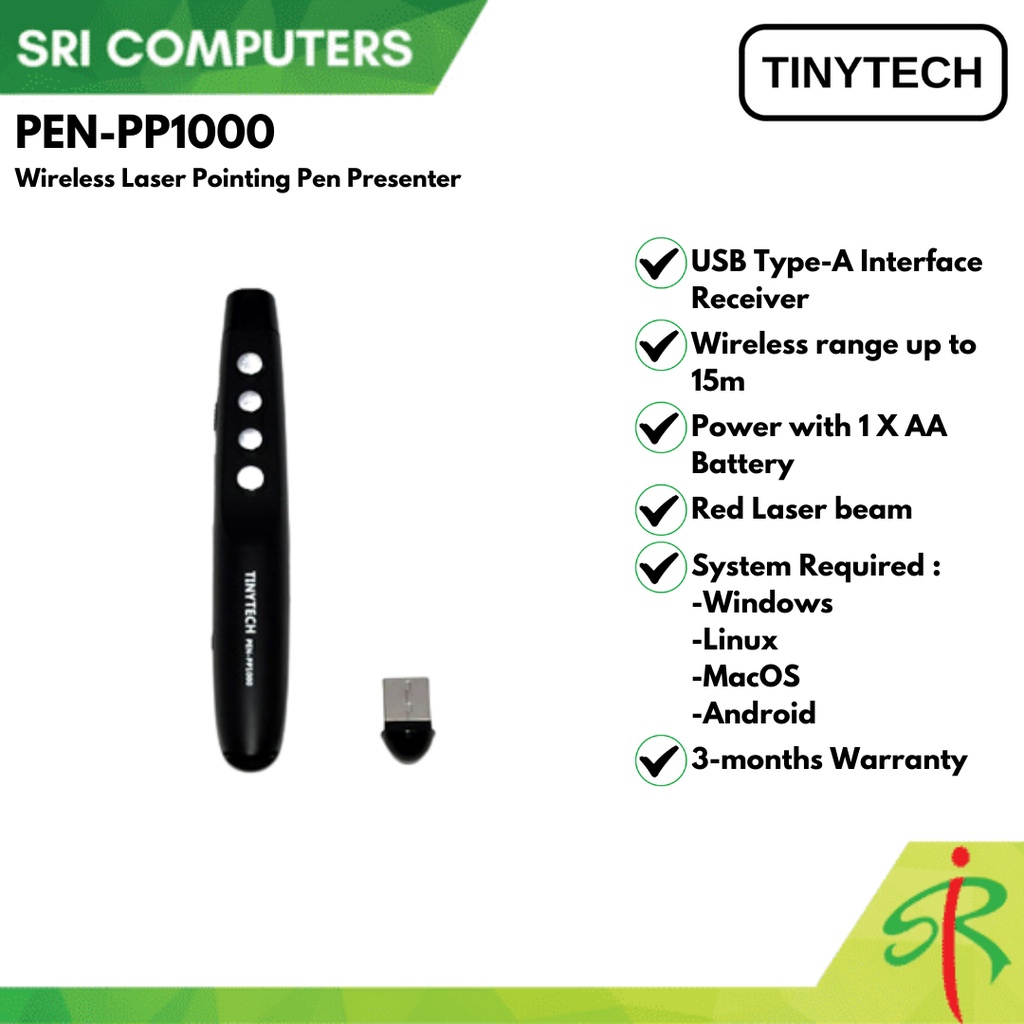 Tinytech PEN-PP1000 Wireless Laser Pointing Pen Presenter [3-MONTHS ...