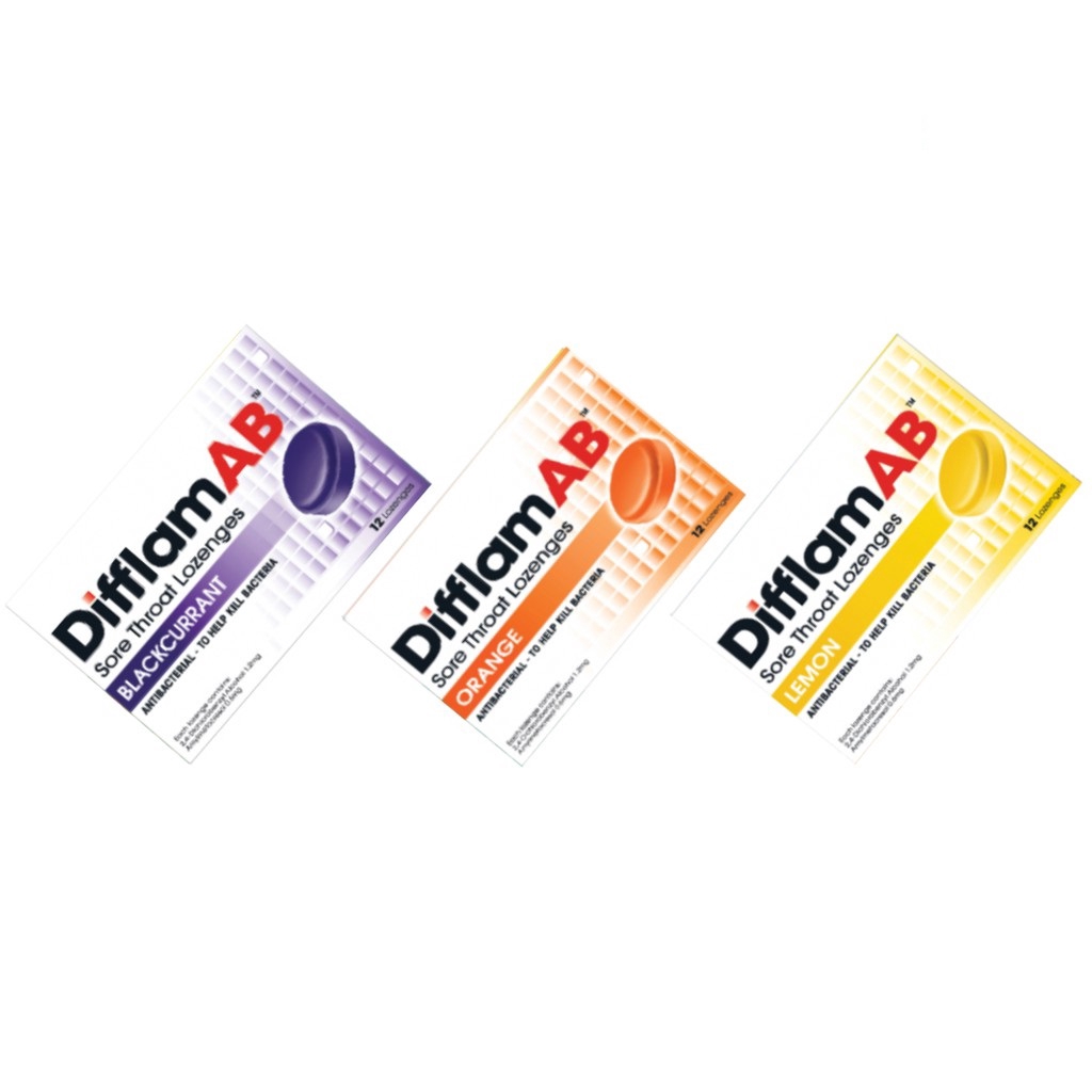 Difflam AB Sore Throat Lozenges 6's/12's (Lemon / Blackcurrant / Orange ...