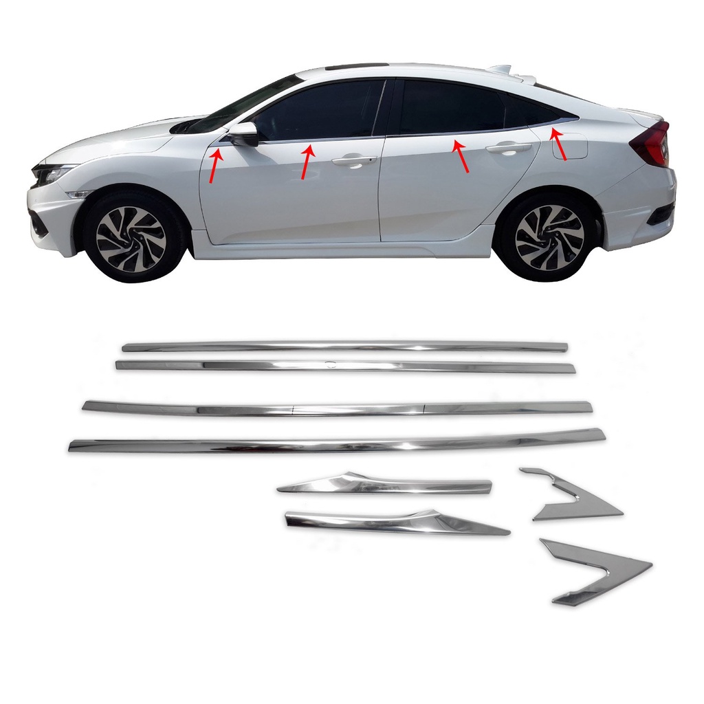 Honda Civic FC 2016-2018 Door Window Trim Panel Chrome Stainless Steel ...