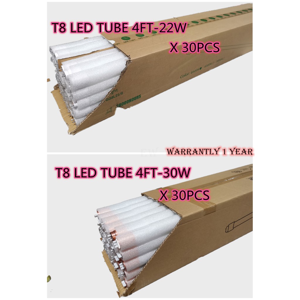 LED TUBE T8 4FEET/2FEET X 30PCS 22W/30W (6500K) DAYLIGHT ONLY | Shopee Malaysia