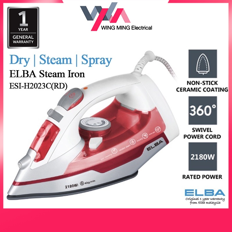 Elba Steam Iron ESI-H2023C(RD) - Dry, Steam & Spray Function, Red ...